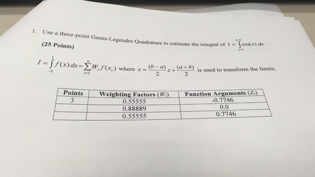 Solved Use a three-point Gauss-Legendre Quadrature to | Chegg.com