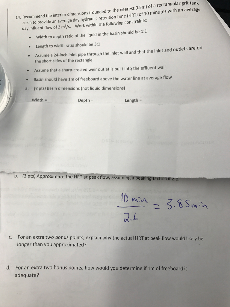 Solved basin to provide an average day hydraulic retention | Chegg.com