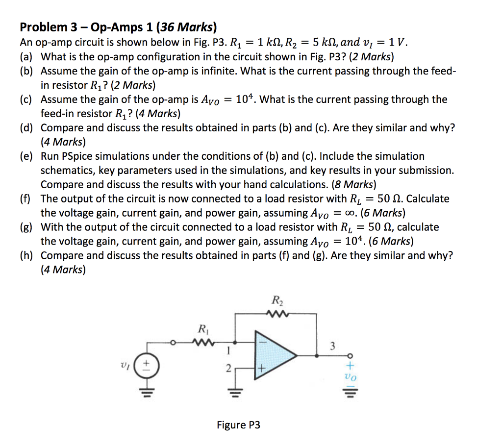 Solved Problem 3- Op-Amps 1 (36 Marks) An op-amp circuit is | Chegg.com