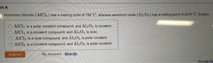 Solved art A Aluminum chloride (AlCl3) has a melting point | Chegg.com