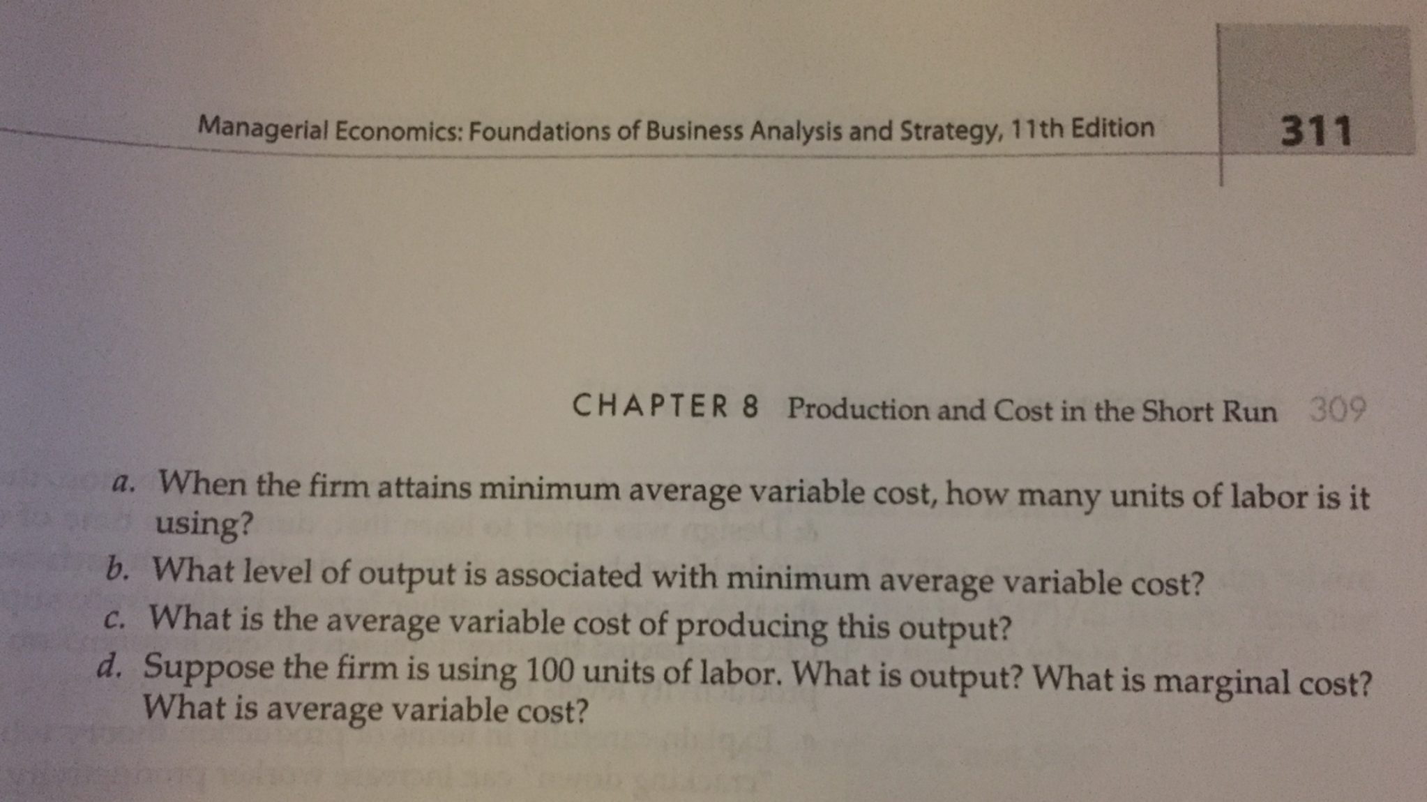 Solved Assume That Labor The Only Variable Input Of A