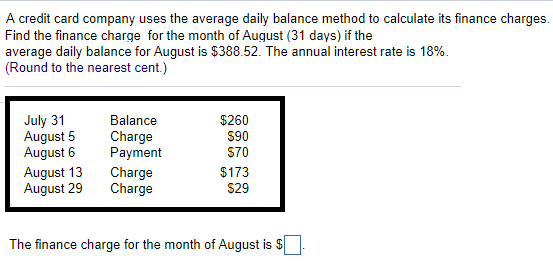 Solved A credit card company uses the average daily balance | Chegg.com