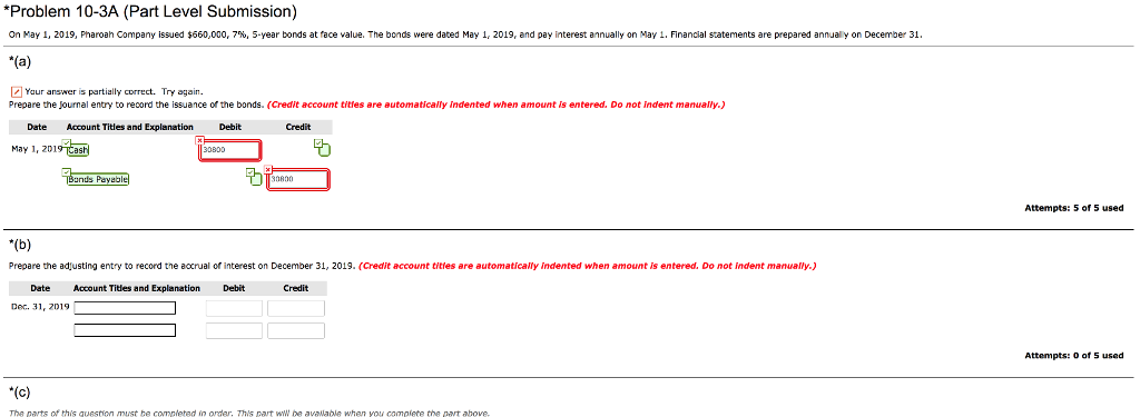 Solved *Problem 10-3A (Part Level Submission) on May 1 2019, | Chegg.com