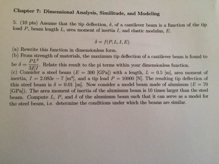 Solved Assume that the tip deflection, delta, of a | Chegg.com