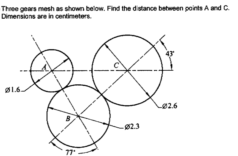 Solved Three gears mesh as shown below. Find the distance | Chegg.com