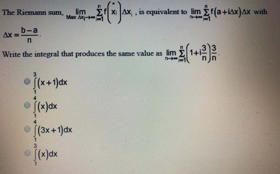 Solved Write the Riemann sum to find the area under the | Chegg.com
