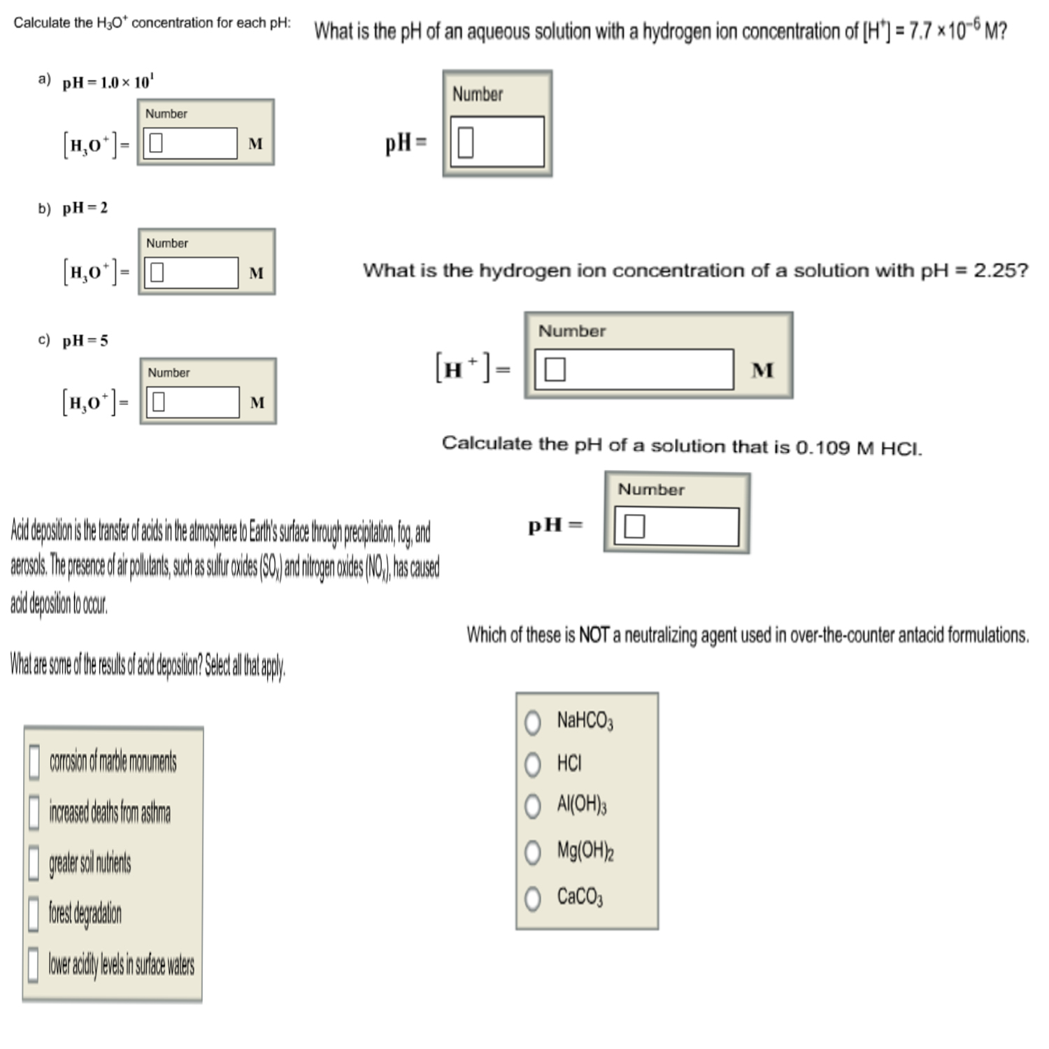 Solved Calculate the H_2O^+ concentration for each pH: pH = | Chegg.com