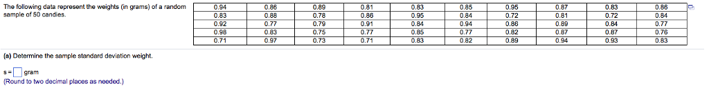 Solved The following data represent the weights (in grams) | Chegg.com