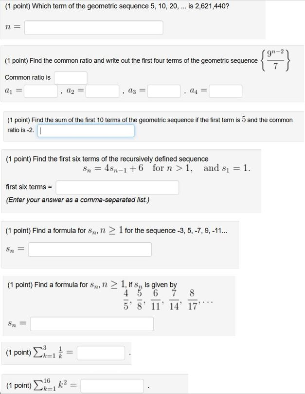 Solved (1 point) Which term of the geometric sequence 5, 10, | Chegg.com