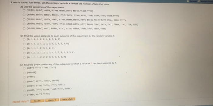 Solved A coin is tossed four times. Let the random variable | Chegg.com