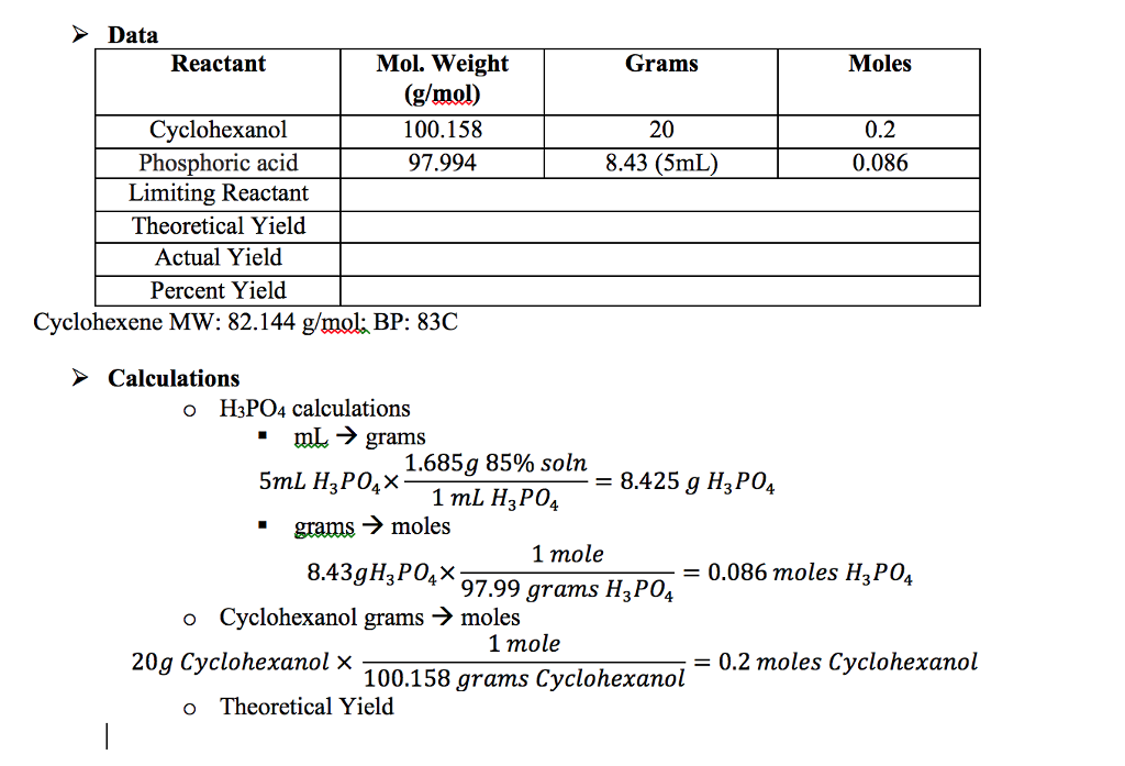 Solved Grams Moles 0.2 20 8.43 (5mL) 0.086 > Data Reactant | Chegg.com