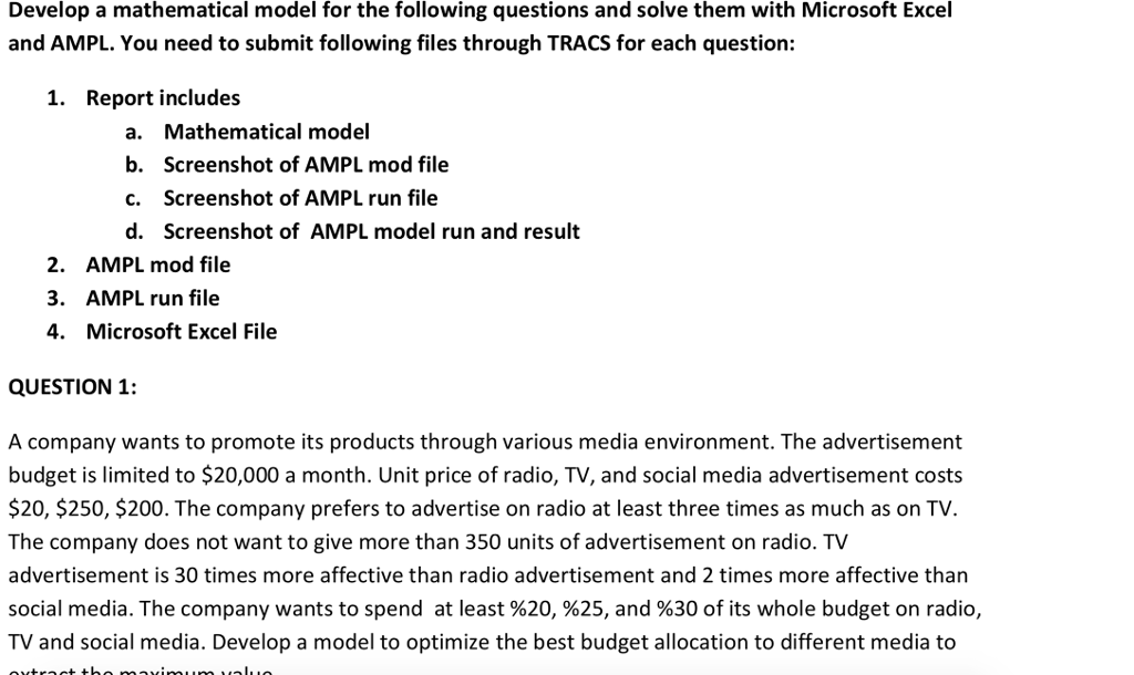 Solved Develop a mathematical model for the following | Chegg.com
