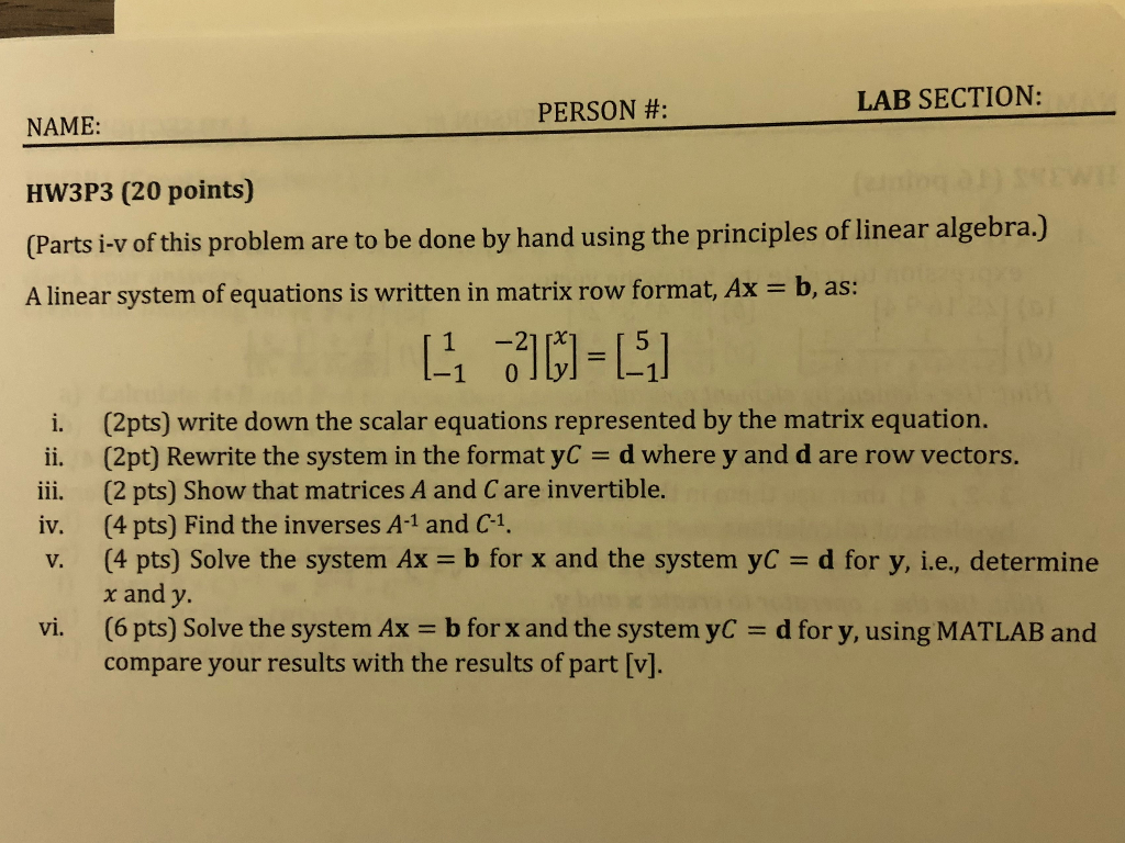 LAB SECTION: PERSON #: NAME: HW3P3 (20 points) (Parts | Chegg.com