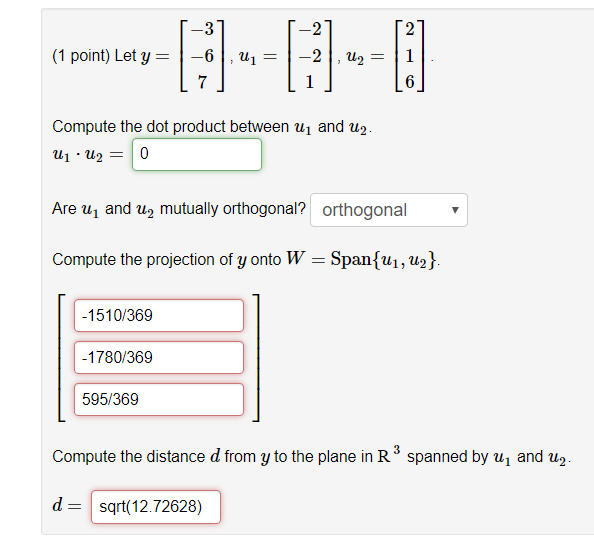 Solved -3 2u21 6 (1 point) Let y-6 Compute the dot product | Chegg.com