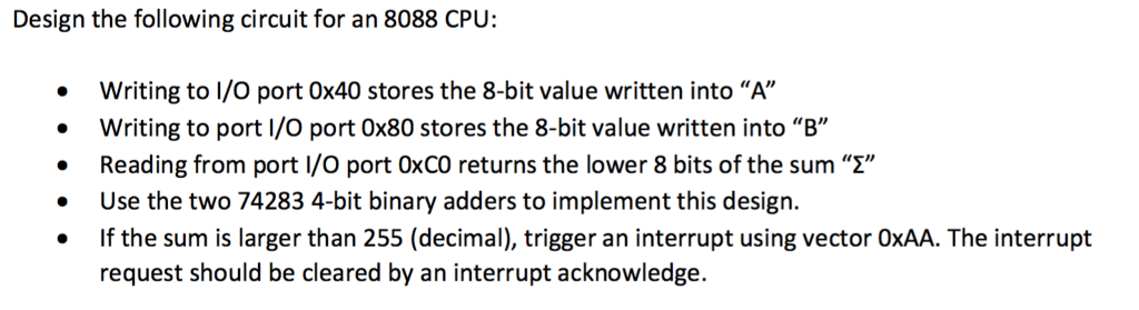 Design the following circuit for an 8088 CPU: | Chegg.com