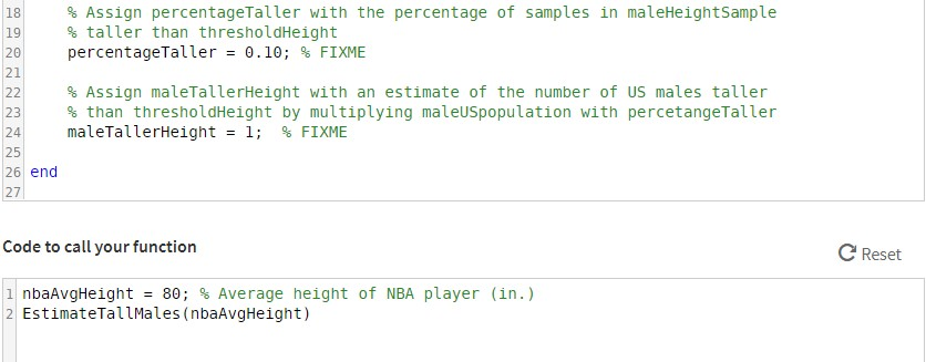 Solved Matlab Estimating The Number Of Us Males Taller Th