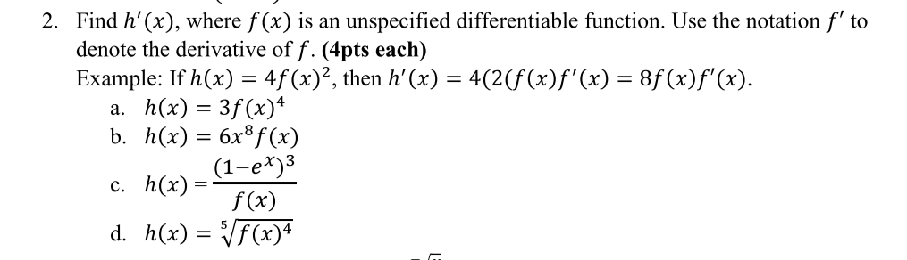 Solved Find ft'(x), where f(x) is an unspecified | Chegg.com