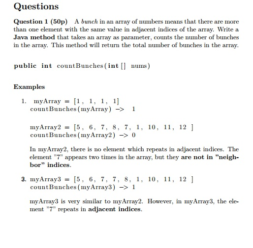 Solved A bunch in an array of numbers means that there are | Chegg.com