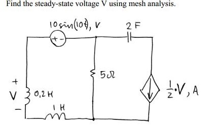 Solved Find the steady-state voltage V using mesh analysis. | Chegg.com