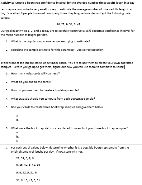 Solved Activity 1: Create a bootstrap confidence interval | Chegg.com