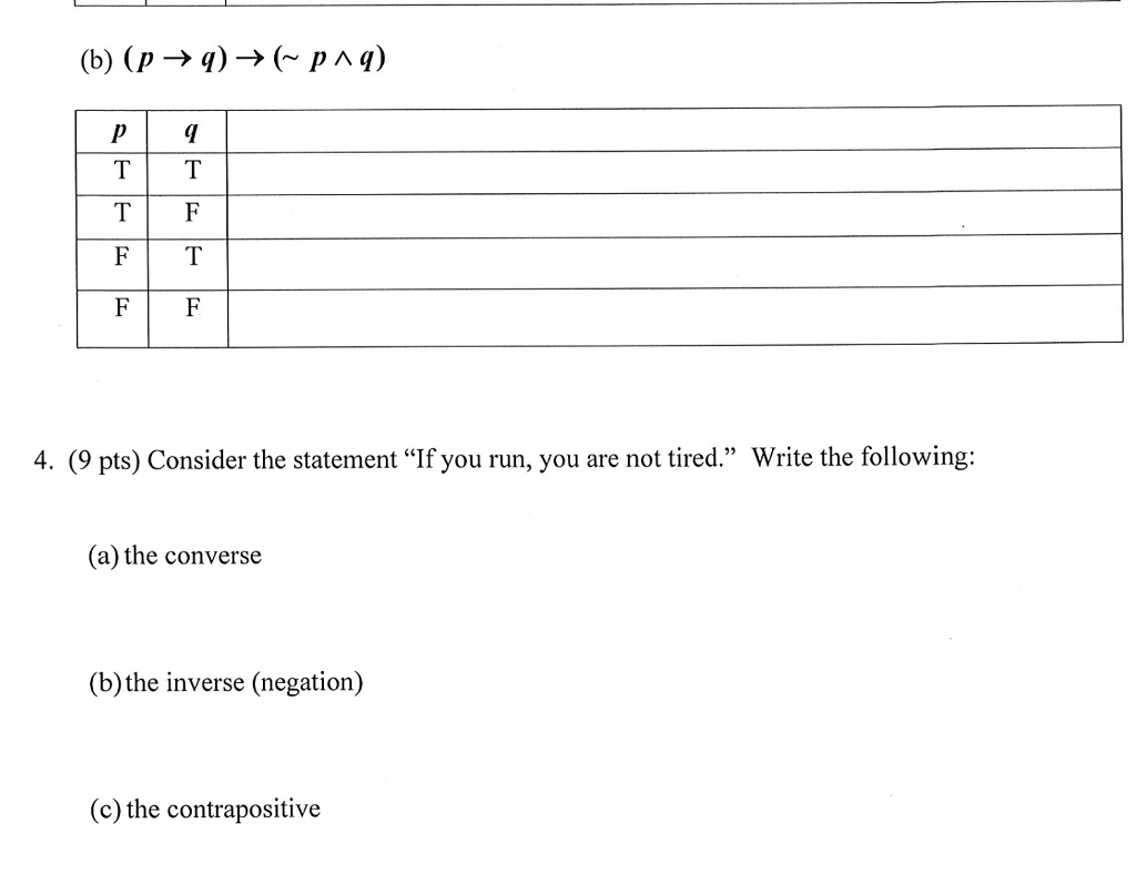 Solved (b) (p → q) → (~ png) 4. (9 pts) Consider the | Chegg.com