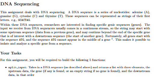 Solved DNA Sequencing This assignment deals with DNA | Chegg.com