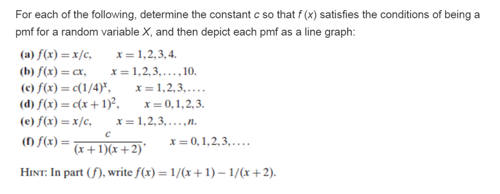 Solved For each of the following, determine the constant c | Chegg.com