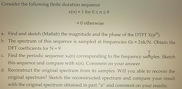 Solved Consider The Following Finite Duration Sequence X N