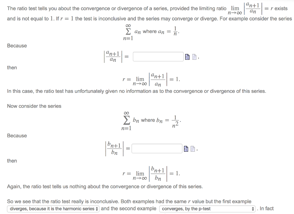 Solved The ratio test tells you about the convergence or | Chegg.com