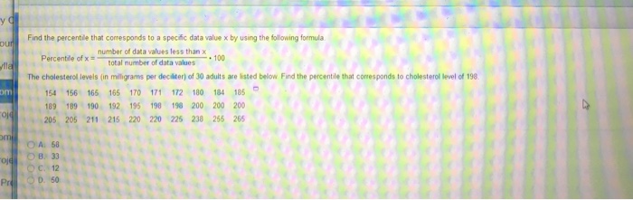 Solved Find the percentile that corresponds to a specific | Chegg.com