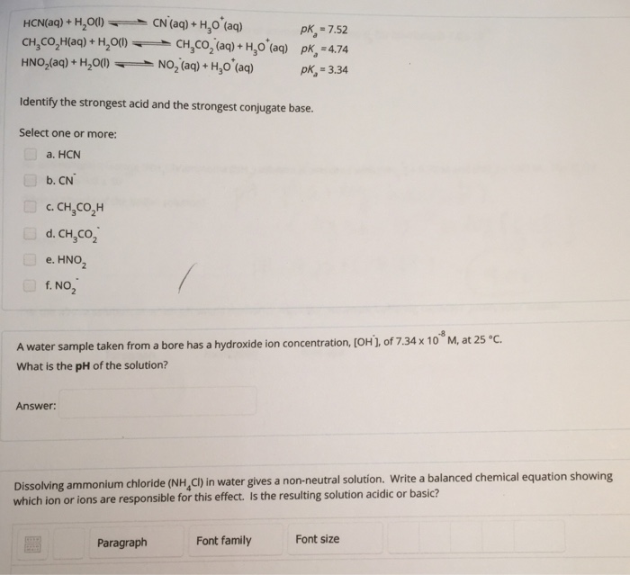 Solved Identify the strongest acid and the strongest | Chegg.com Solved Identify the strongest acid and the strongest | Chegg.com