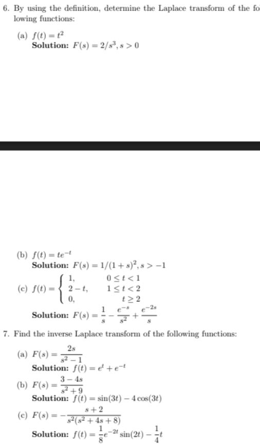 Solved 6. By using the definition, determine the Laplace | Chegg.com