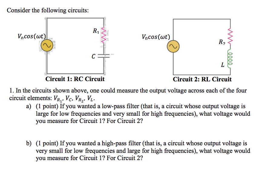 Solved Consider the following circuits: ?.cos (at) Vocos(at) | Chegg.com