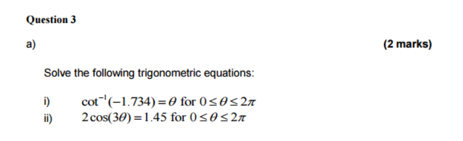 Solved Solve the following trigonometric equations: | Chegg.com