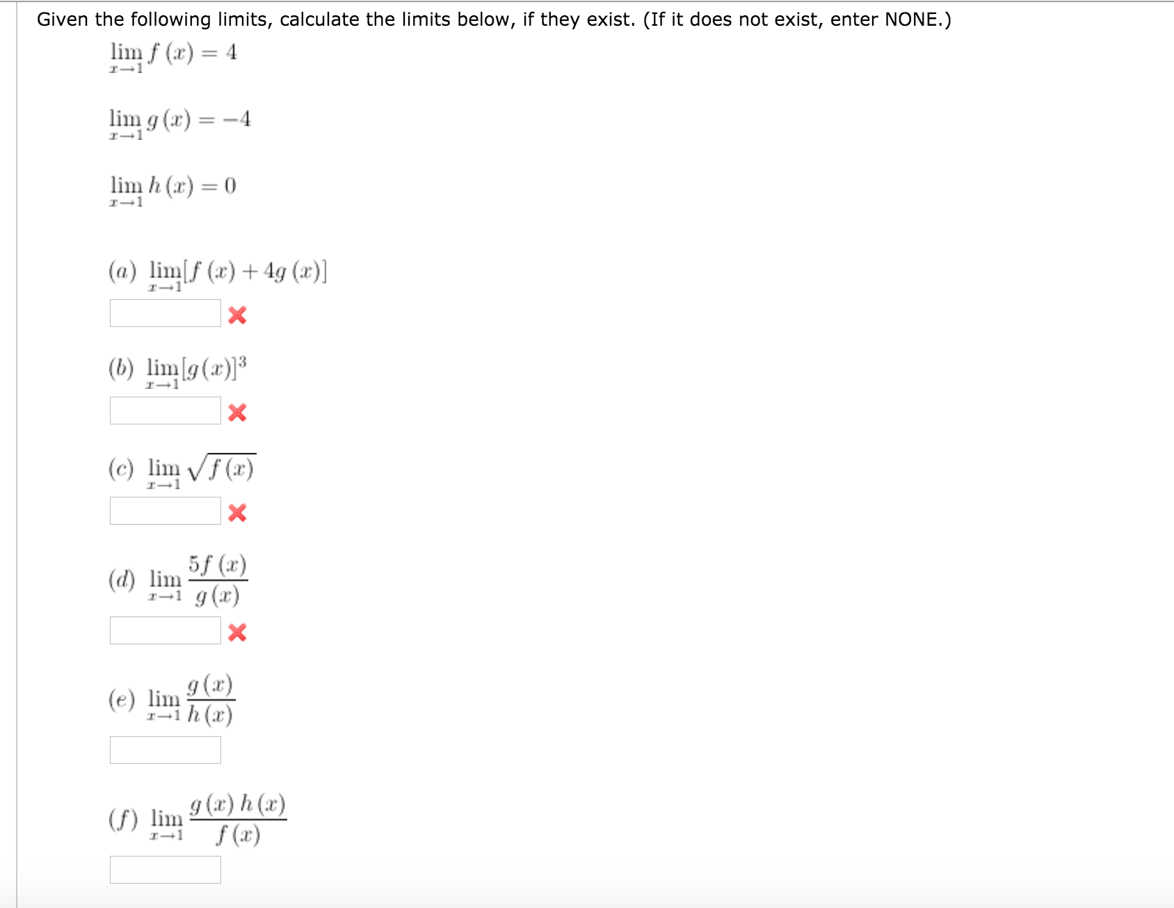Solved Given the following limits, calculate the limits | Chegg.com