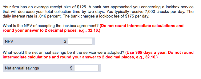 Solved You firm has an average receipt size of $125. A bank | Chegg.com