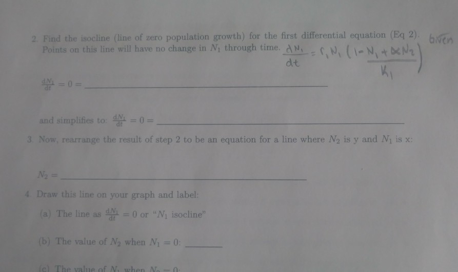 2 Find the isocline (line of zero population growth) | Chegg.com
