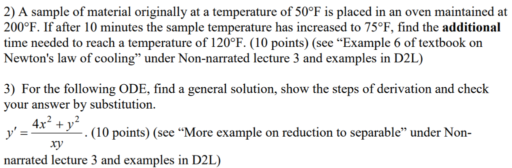 Solved 2) A sample of material originally at a temperature | Chegg.com
