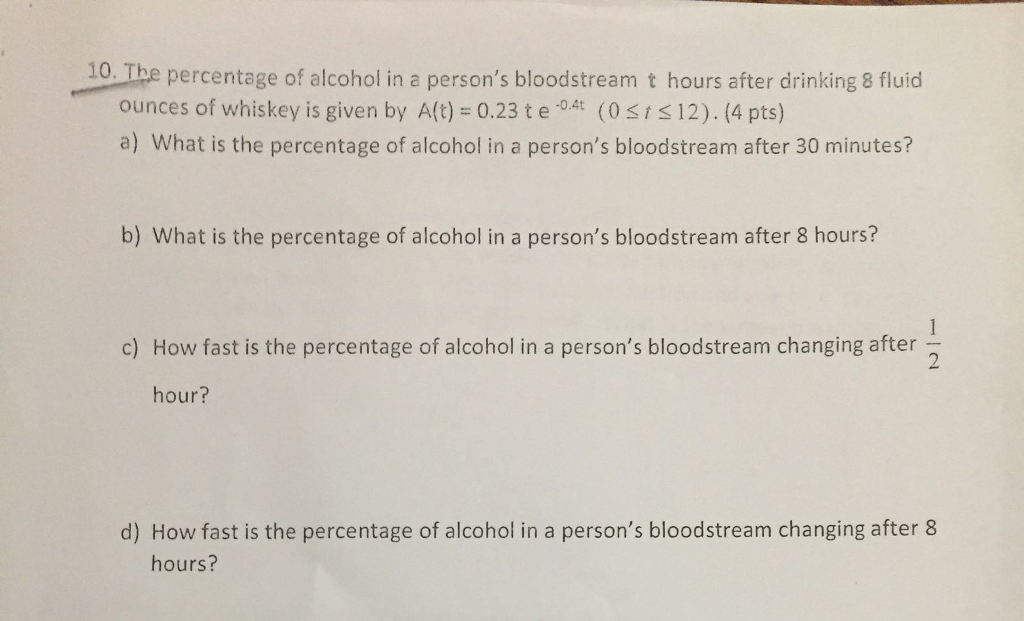 Solved 10. The percentage of alcohol in a person's | Chegg.com
