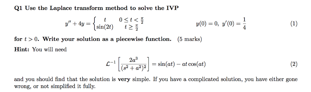 Solved Q1 Use the Laplace transform method to solve the IVP | Chegg.com