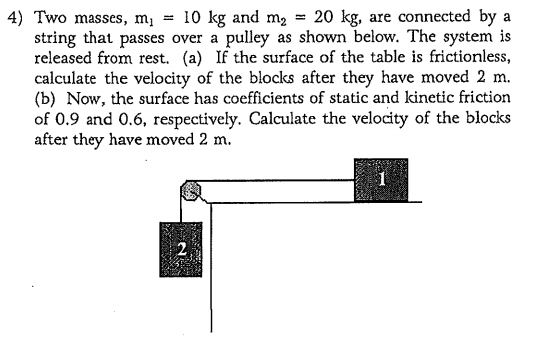 Solved Two masses, m1 = 10 kg and m2 = 20 kg, are connected | Chegg.com