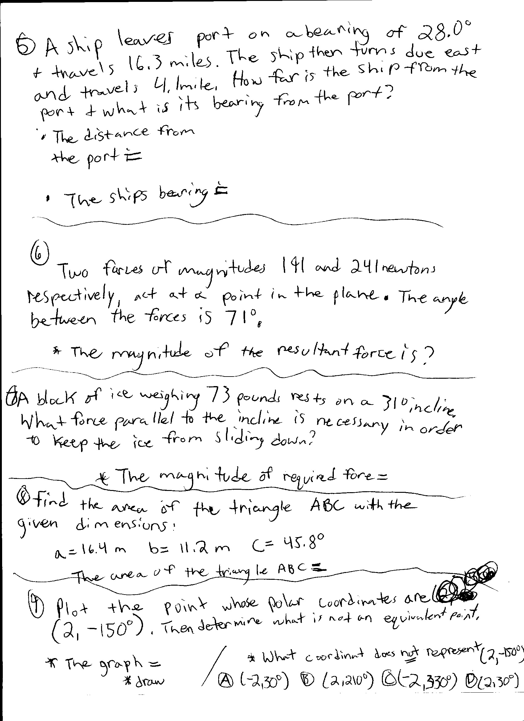 Solved A ship leaves port on a beaning of 28.0degree & | Chegg.com