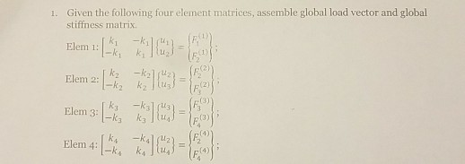 Solved Given the following four element matrices, assemble | Chegg.com