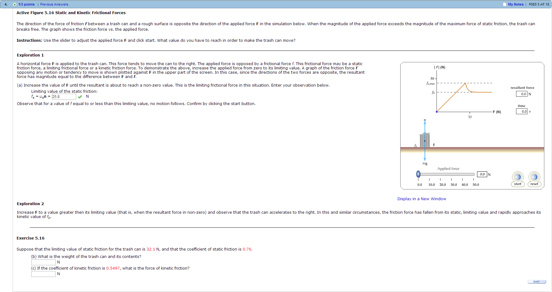 Solved Active Figure 5.16 Static and Kinetic Frictional | Chegg.com