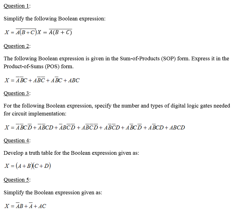 Solved Question 1: Simplify the following Boolean expression | Chegg.com