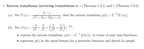 Solved Inverse transforms involving translations in s | Chegg.com