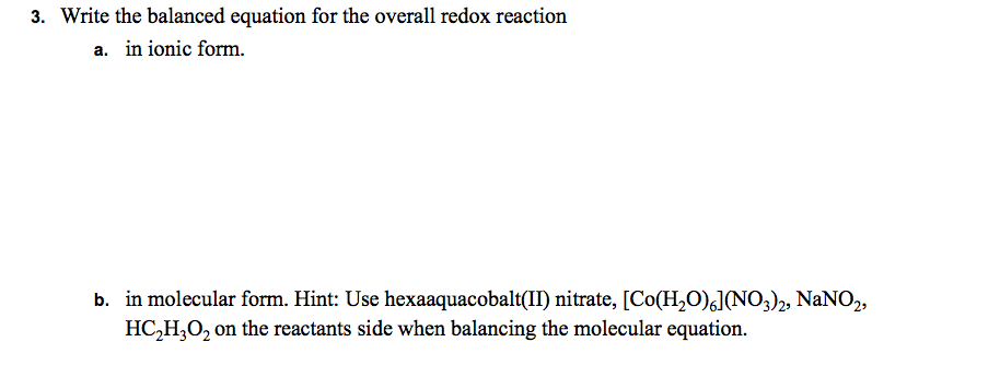 Write the balanced equation for the overall redox | Chegg.com