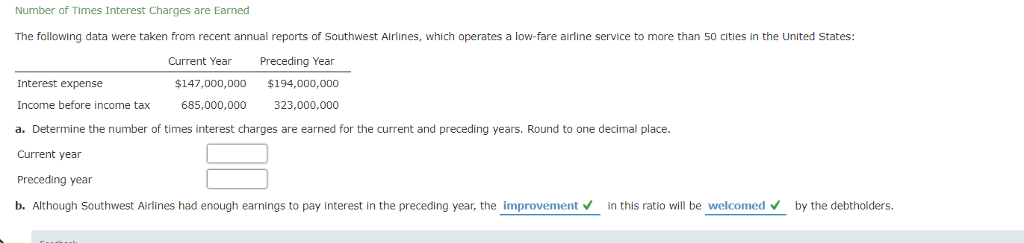 Solved Number of Times Interest Charges are Earned The | Chegg.com