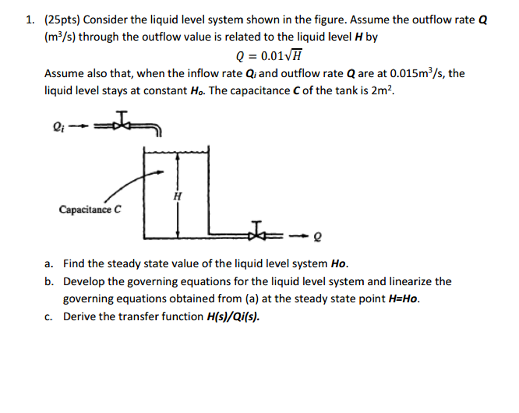 Consider the liquid level system shown in the figure. | Chegg.com