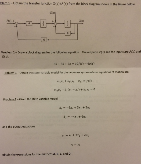 Solved Obtain the transfer function X(s)/F(s) from the block | Chegg.com Solved Obtain the transfer function X(s)/F(s) from the block | Chegg.com